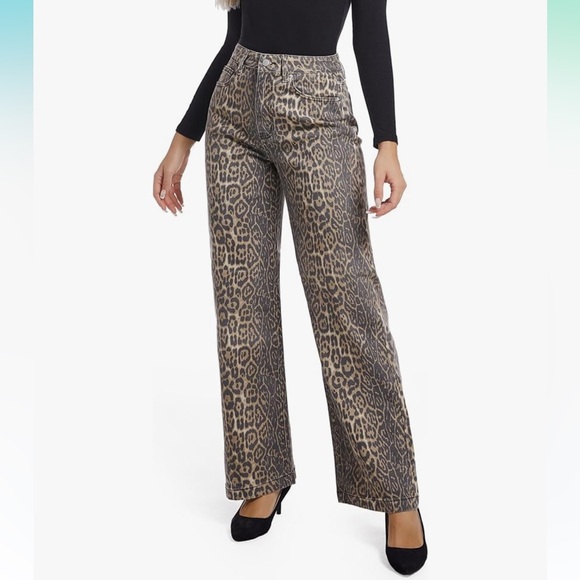 Amazon | Pants & Jumpsuits | Leopard Straight Leg High Waisted Stretchy ...